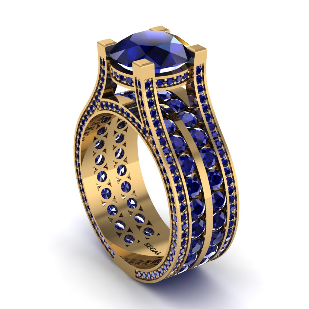 3.5Ct Round Cut Sapphire Pave Engagement Gold Ring - Renata No. 73 ...