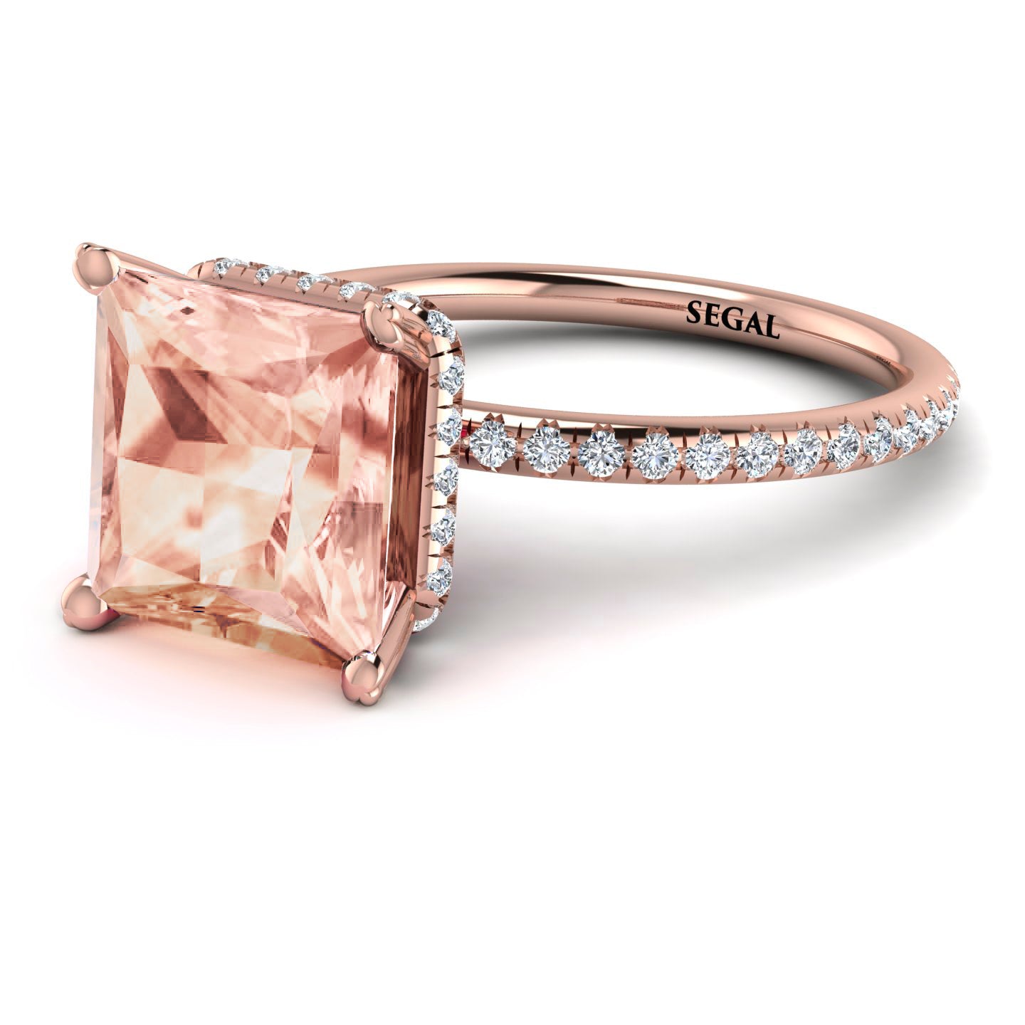 Trendy Hidden Halo Morganite Princess Cut Engagement Ring - Daria No ...